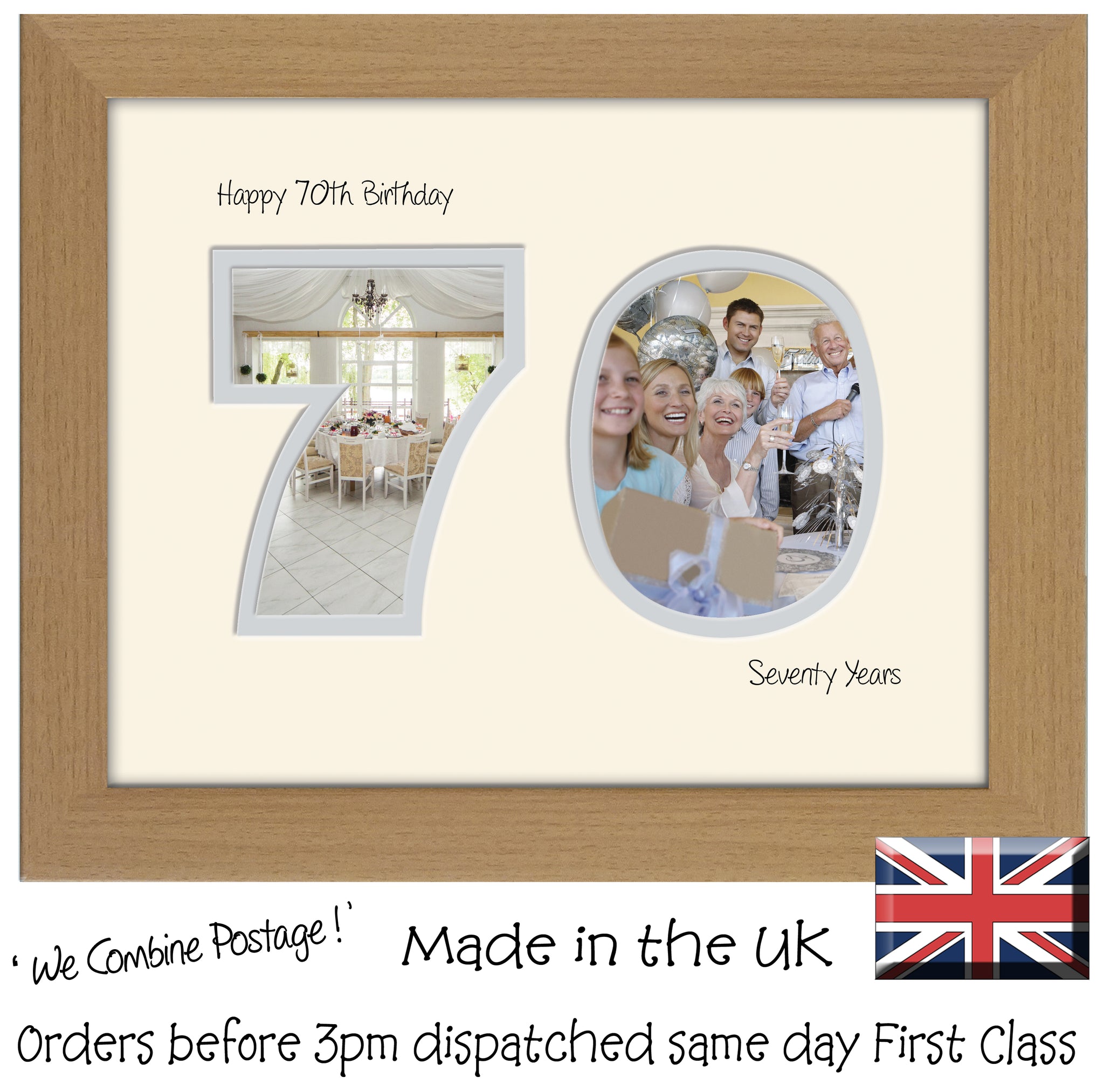 70th Birthday Photo Frame - Seventieth Birthday Landscape photo frame ...